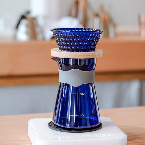Fika Blue V60 Coffee Dripper | Wooden Base Borosilicate Glass Coffee ...