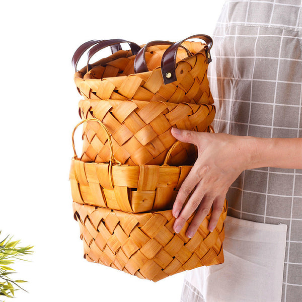 Assorted Wood Chip Square Basket | Household Hand-woven Wood Chip ...