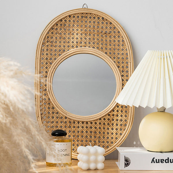 Easthelm Rattan Mirror | 18" x 12" Bohemian Rattan Oval Hanging Wall ...