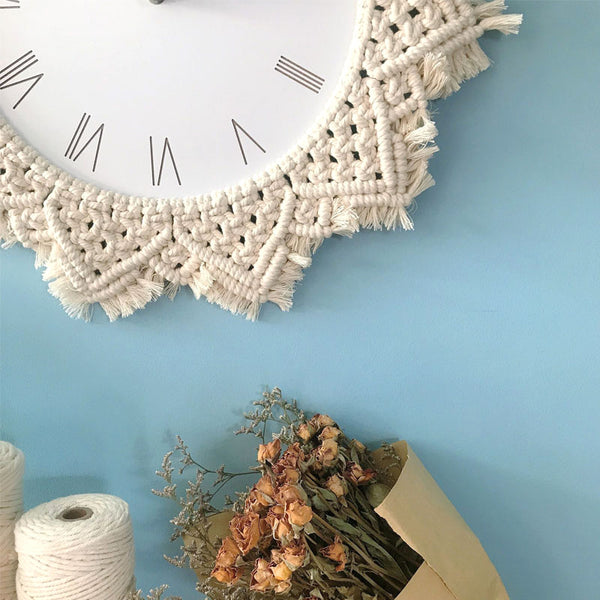 Gemma Boho Clock | 12" x 47" Macrame Bohemian Mandala Wall Hanging | Creative Hand Woven ...