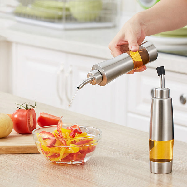 Opened View Stainless Steel Cruet Bottle | Green Oil & Vinegar Cruet ...