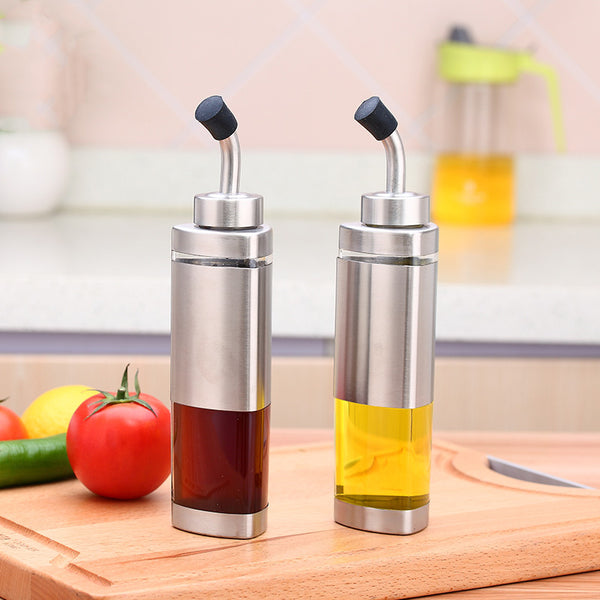 Opened View Stainless Steel Cruet Bottle | Green Oil & Vinegar Cruet ...