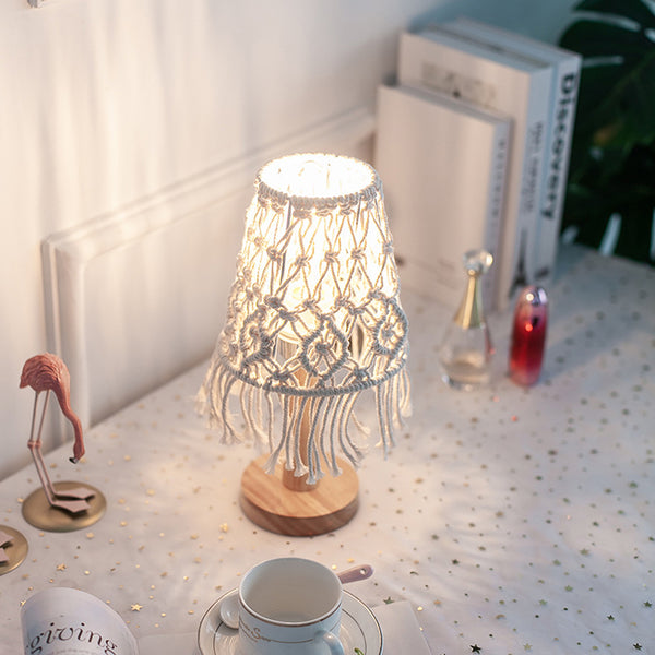 Poe Square Macrame Desk Lamp | Hand-Woven Small Table Lamp for Bedside ...
